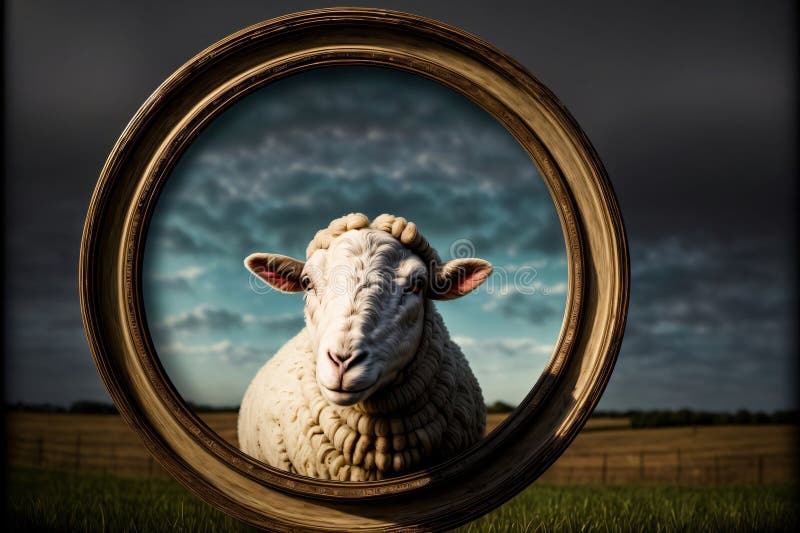 A Sheep Looking through a Round Picture Frame. Generative AI Stock ...