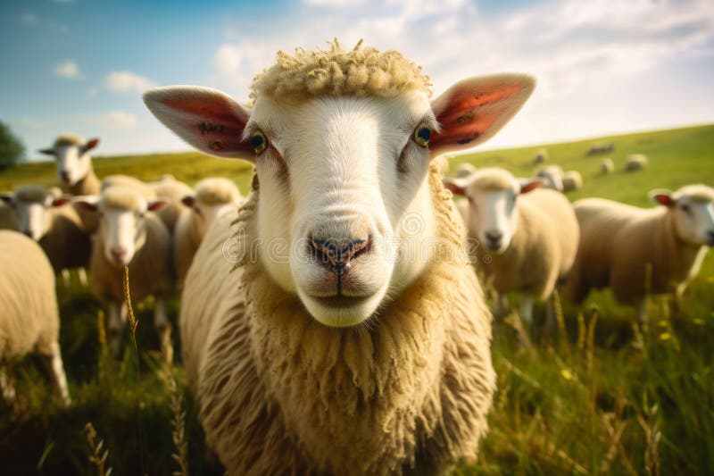 Sheep with Lot of Wool on it S Face. Generative AI Stock Image - Image ...