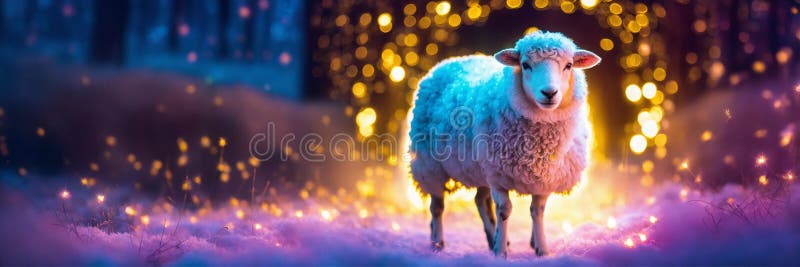Sheep on Neon Festive Background. Selective Focus Stock Image - Image ...