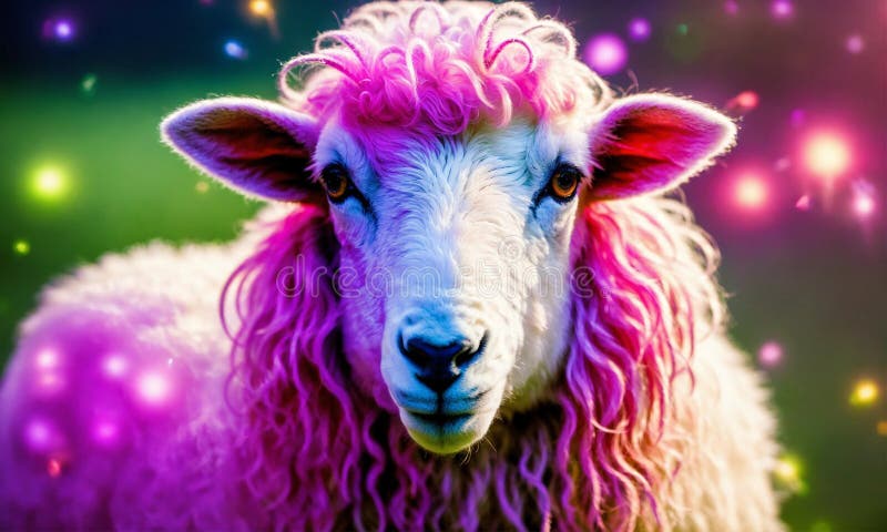 Sheep on Neon Festive Background. Selective Focus Stock Photo - Image ...