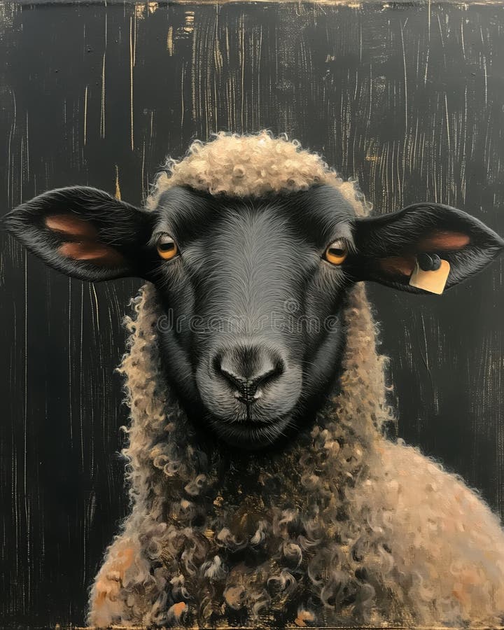 Sheep Painting on Black Background Stock Image - Image of contrast ...