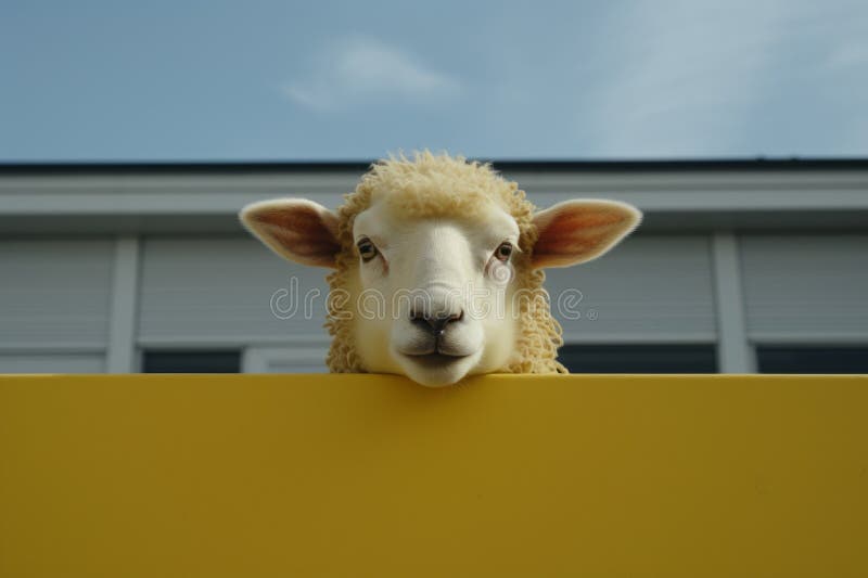 A Sheep Peeking Out from Behind a Yellow Wall Stock Illustration ...