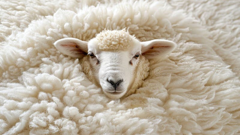 Sheep Peeking through Wool Fleece. Stock Image - Image of white, fleece ...