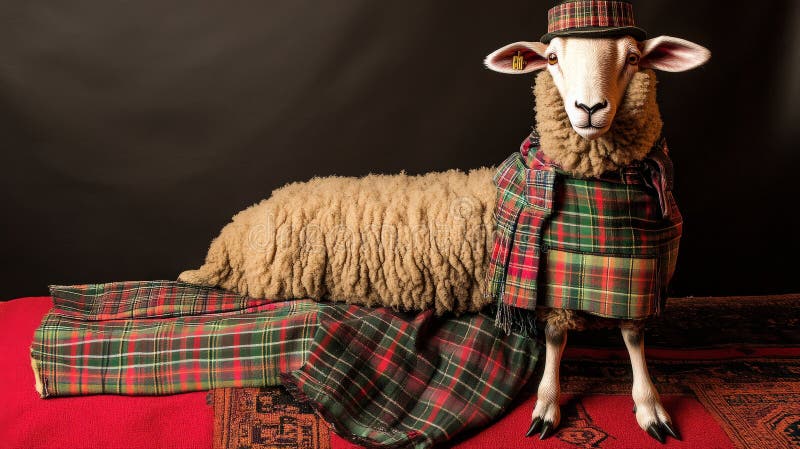 Sheep in Plaid stock photo. Image of fleece, green, fauna - 336548484