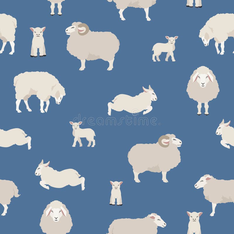 Sheep Yoga Poses Seamless Pattern. Farm Animals Set Stock Vector ...