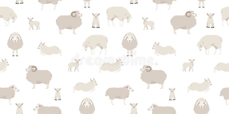 Sheep Poses Seamless Pattern. Farm Animals Set Stock Vector ...