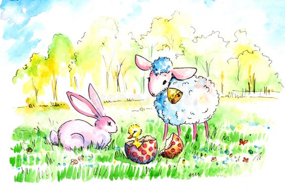 Sheep and rabbit stock illustration. Illustration of colored - 4532575
