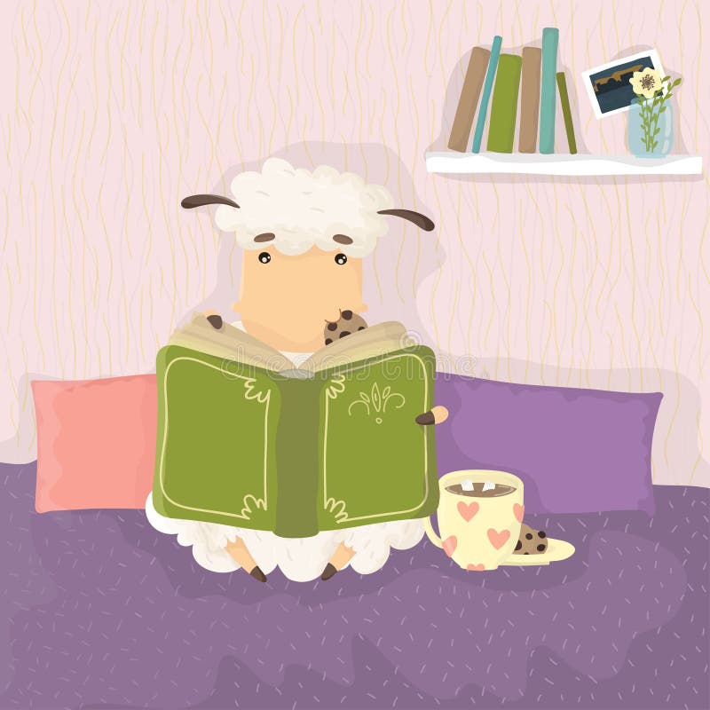 Sheep Reading a Book and Drinking a Hot Drink Stock Vector ...