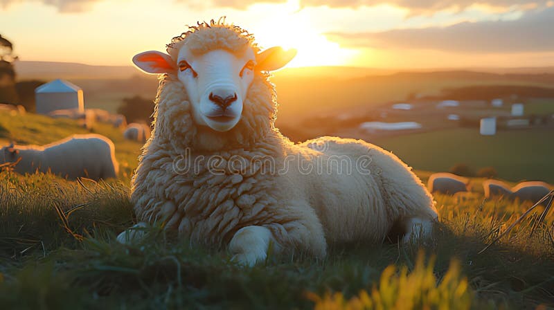 Sheep Resting in Sunset Pasture Stock Image - Image of landscape ...