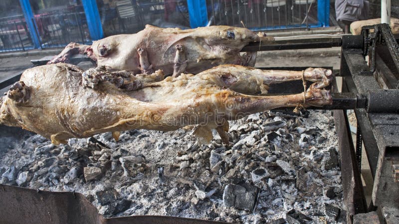 Sheep roasted on a spit stock photo. Image of oriental - 115005088