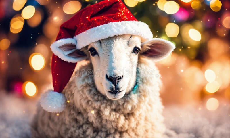 Sheep in Santa S Hat Year of the Sheep. Selective Focus Stock Image ...