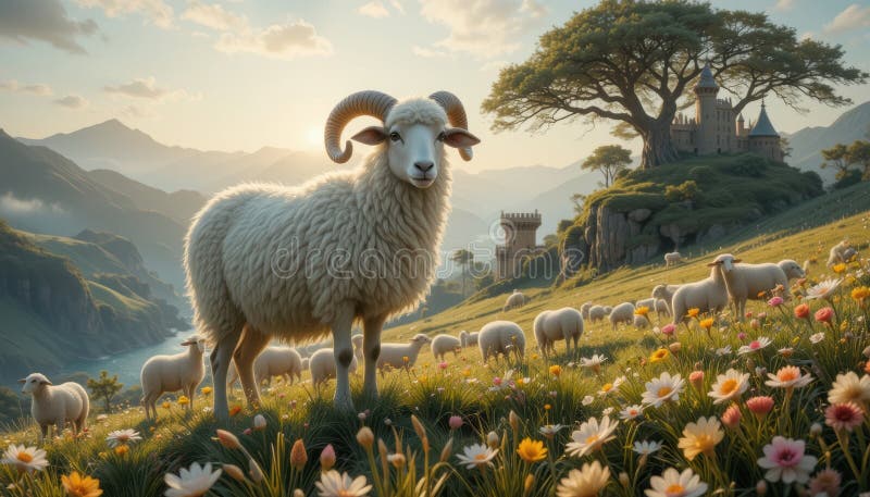 Sheep and Shepherd on Path stock illustration. Illustration of path ...