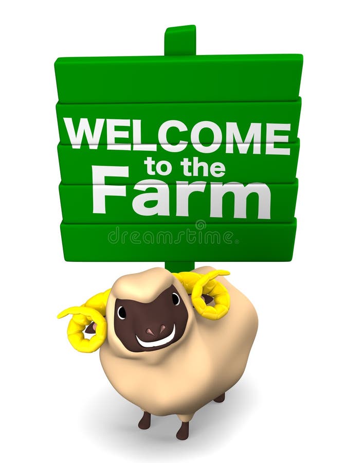 Sheep and Signboard on White Background Stock Illustration ...