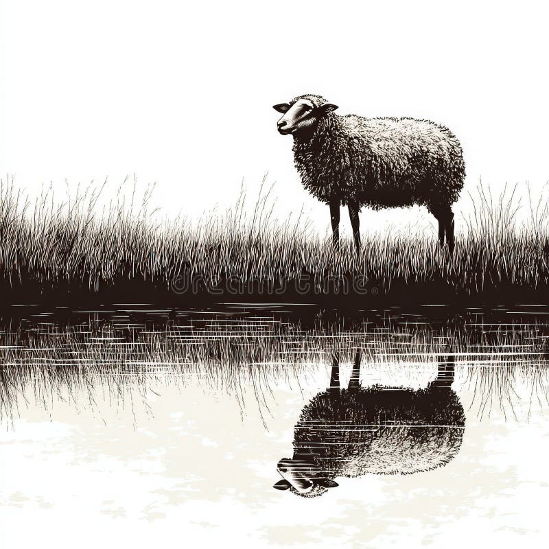 Sheep Silhouette , Black and White Illustration Isolated on White ...