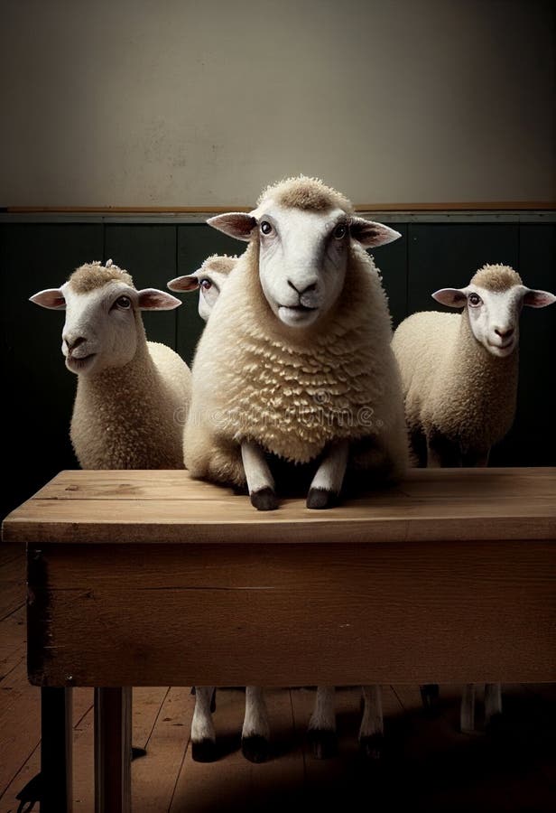 Sheep Sit at the School Desk. AI Generated Stock Illustration ...