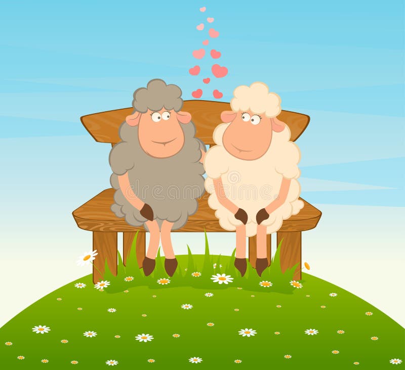Sheep sits on a bench. stock vector. Illustration of cheerful - 16774868
