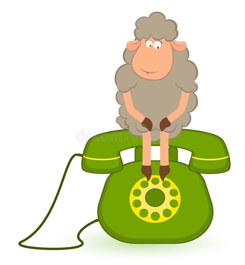 Sheep Sits on a Telephone, Waits a Bell Stock Vector - Illustration of ...