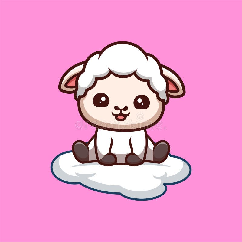 Sheep Sitting on Cloud Cute Creative Kawaii Cartoon Mascot Logo Stock Illustration ...