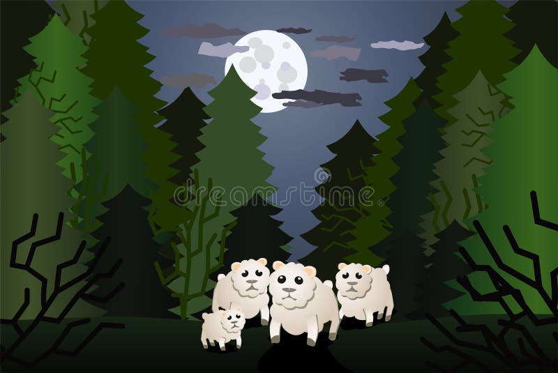 Nightmare of Helpless Sheep Alone in the Forest Stock Vector ...