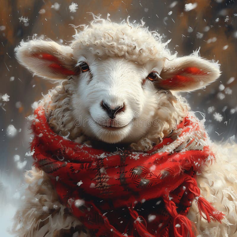 Happy Sheep Winter Field Snowy Background Farm Animal Portrait Stock ...