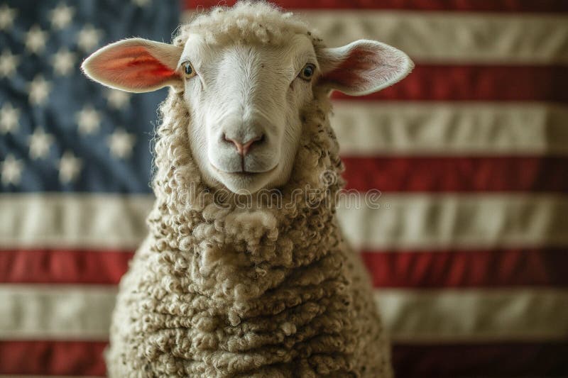 Sheep that is in Front of the US Flag Stock Image - Image of flag ...