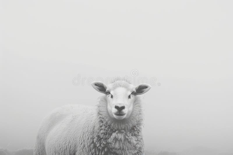 A Sheep Stands Alone in a Misty Field, Surrounded by Fog Stock Image ...