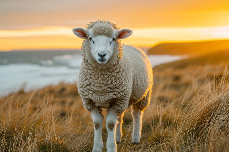 Sheep Stands in Field at Sunset Stock Photo - Image of young, mammal ...