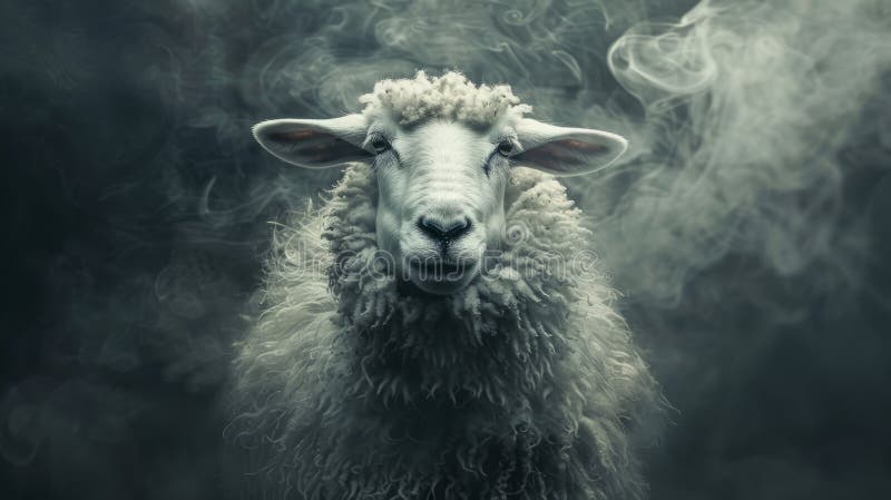 A Sheep Stands in a Misty Environment Showcasing Its Fluffy Wool and ...