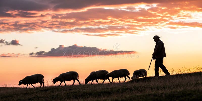 Sheep at Sunset stock illustration. Illustration of scene - 367587091