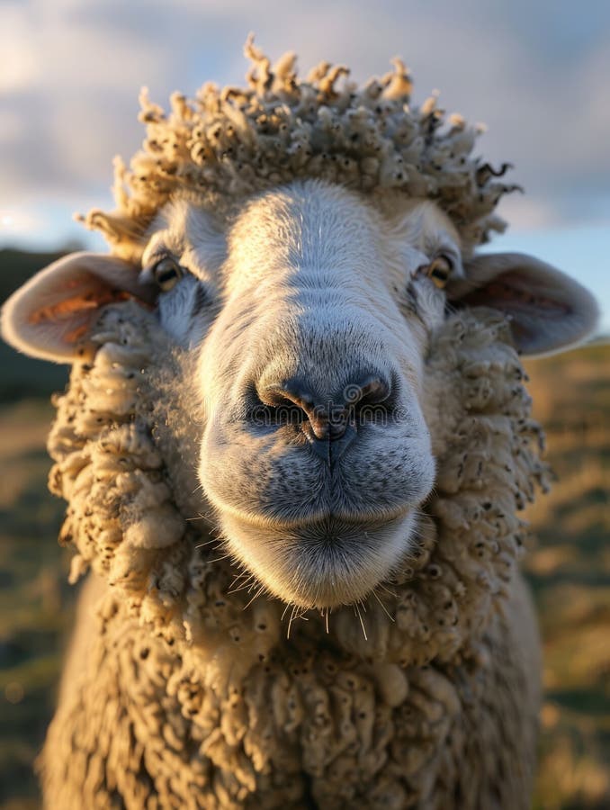 Sheep with Thick Wool Posing in Golden Hour Sunlight Stock Photo ...