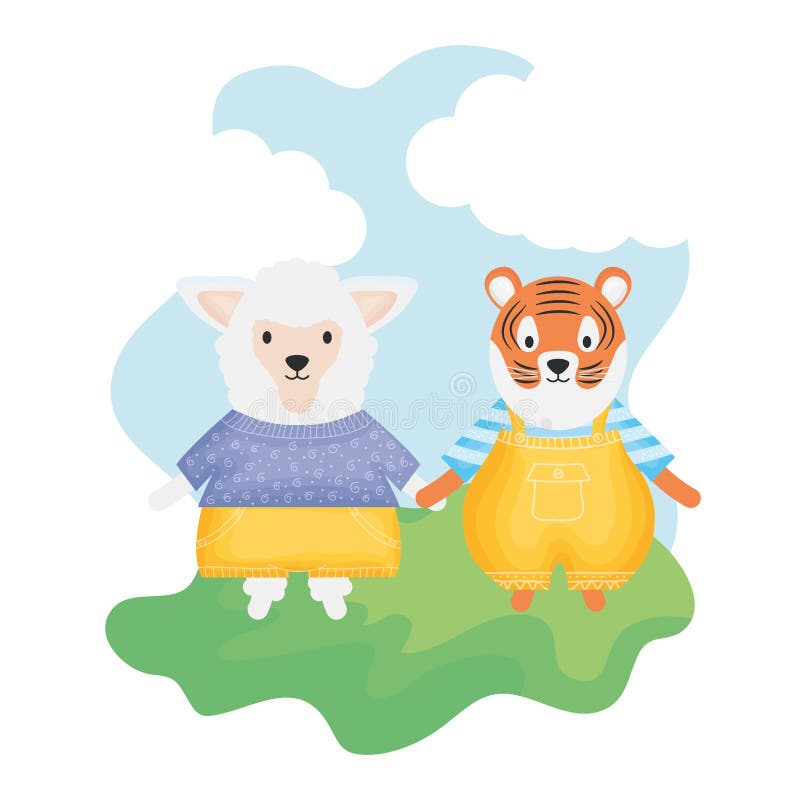 Sheep and Tiger Childish Characters Stock Vector - Illustration of ...