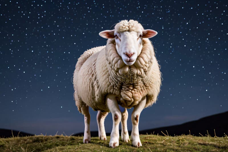 Sheep Under a Starry Night Sky. Stock Illustration - Illustration of ...