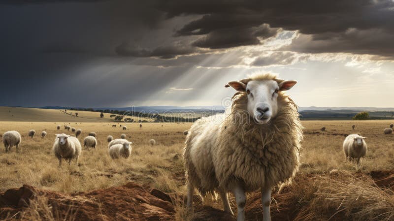 Sheep Unperturbed by Brewing Skies. Generative AI Stock Illustration ...