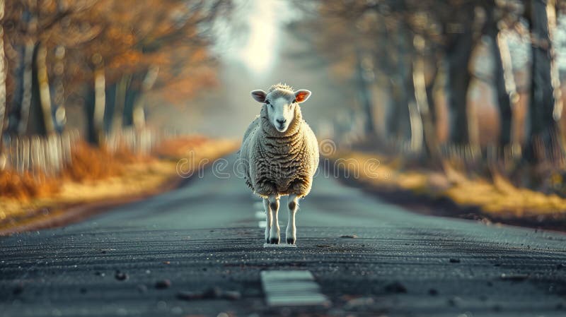 Sheep Walking on the Road in Countryside Stock Illustration ...