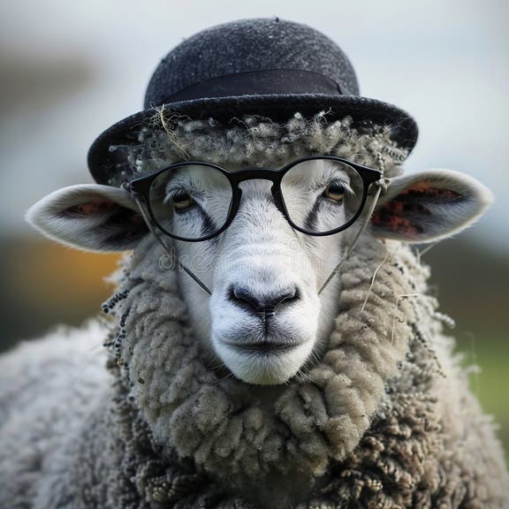 Sheep Wearing Bowler Hat and Glasses Stock Illustration - Illustration ...