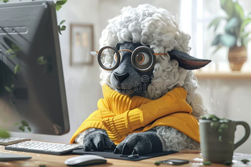 A Sheep Wearing Glasses Using Computer Stock Illustration ...