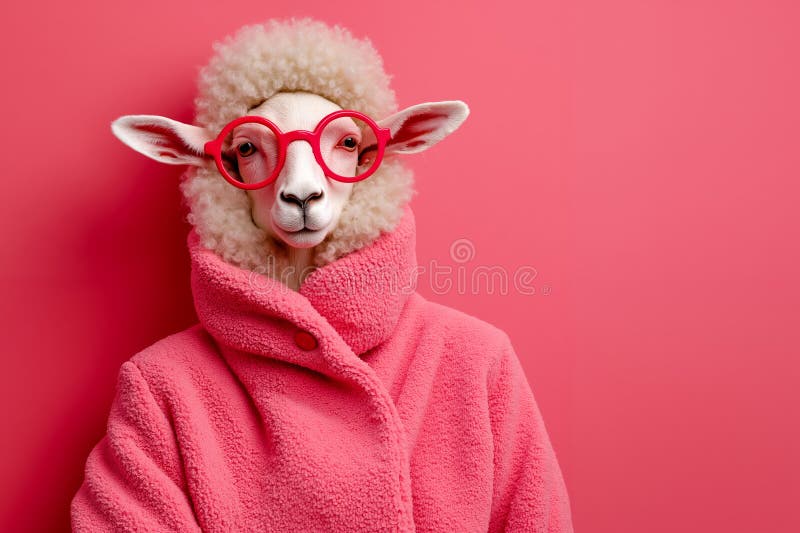 A Sheep Wearing a Pink Robe and Red Glasses Stock Image - Image of wrap ...