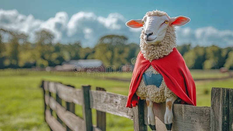 A Sheep Wearing a Red Cape Stands on a Wooden Fence Picture Stock Image ...