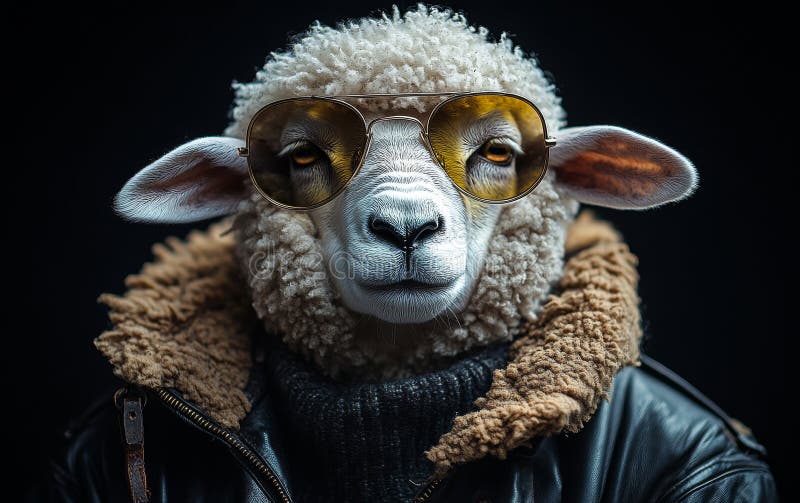 A Sheep Wearing Sunglasses and a Leather Jacket Stock Image - Image of ...