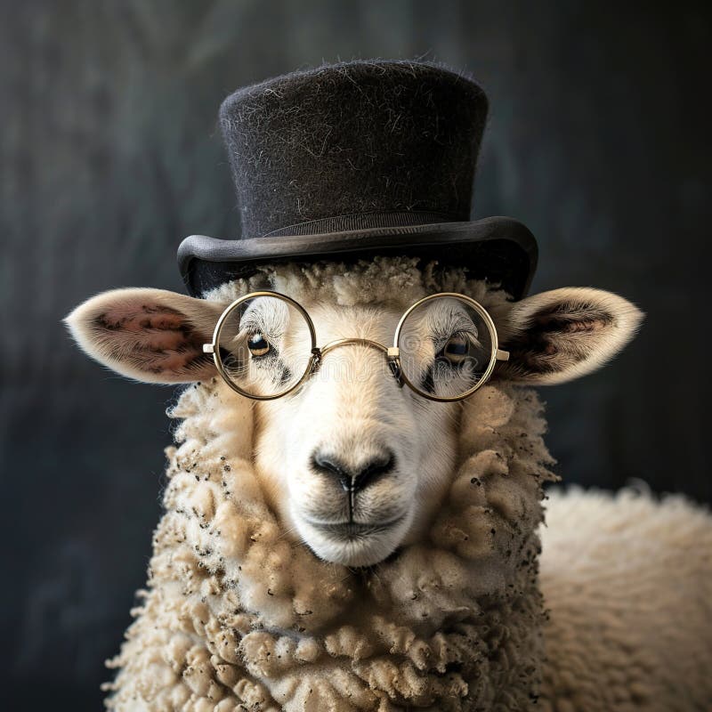 Sheep Wearing Top Hat and Glasses Stock Illustration - Illustration of ...
