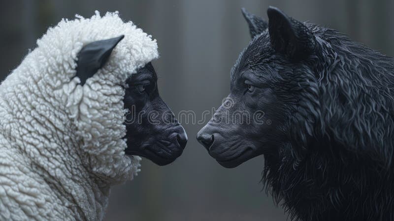 Sheep with Wolf Mask Confronting Wolf with Sheep Mask Stock ...