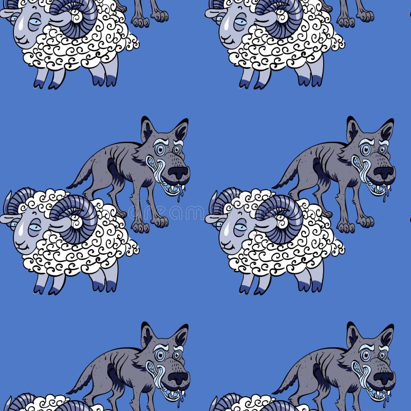 Sheep and Wolves Seamless Pattern Stock Vector - Illustration of ...