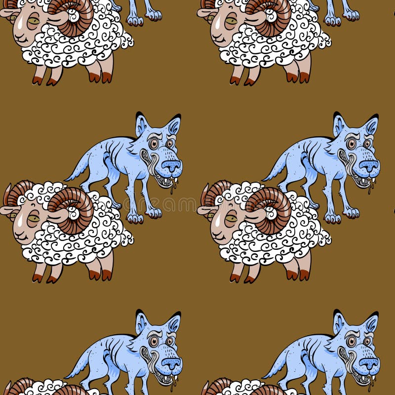Sheep and Wolves Seamless Pattern Stock Vector - Illustration of ...