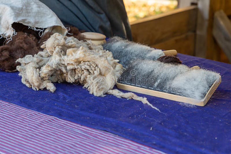 Sheep Wool and Comb Carding Traditional Production Stock Photo - Image ...