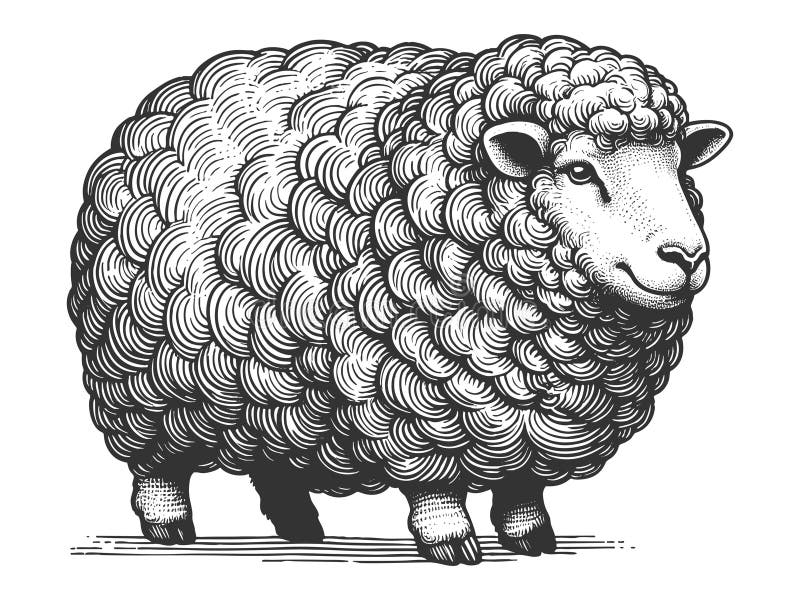 Sheep with Wool Texture Engraving Vector Stock Illustration ...