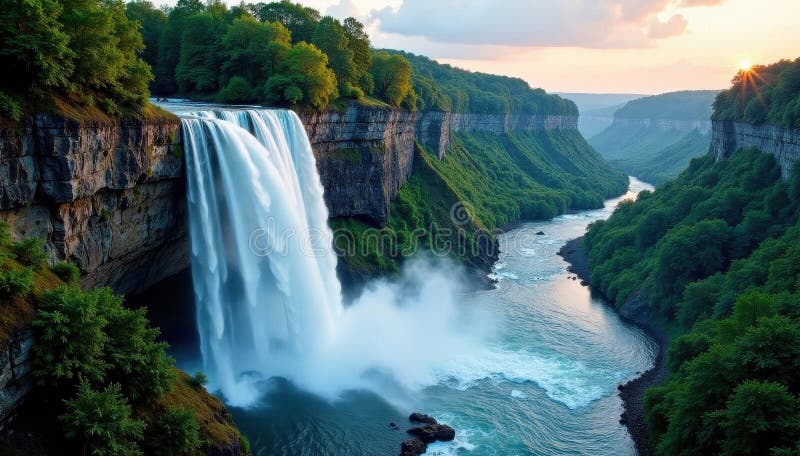 Sheer Cliff Face with Taughannock Falls Smooth Flow, Frothy Base ...