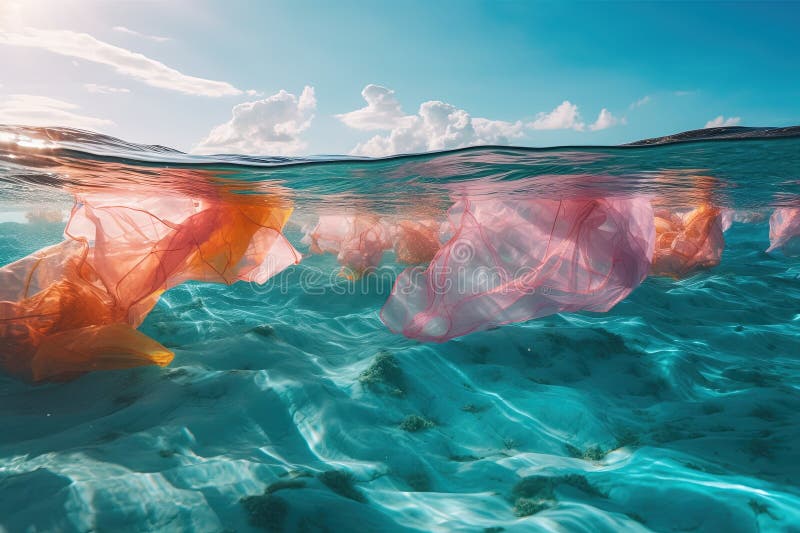Sheer Colorful Plastic Sheets are Covering Ocean. Generative AI Stock ...