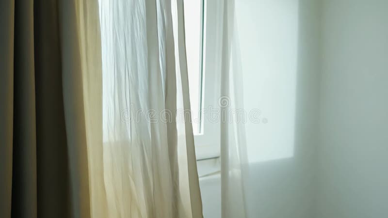 Sheer White Curtains Gently Parted, Revealing Bright Sunlight through a ...