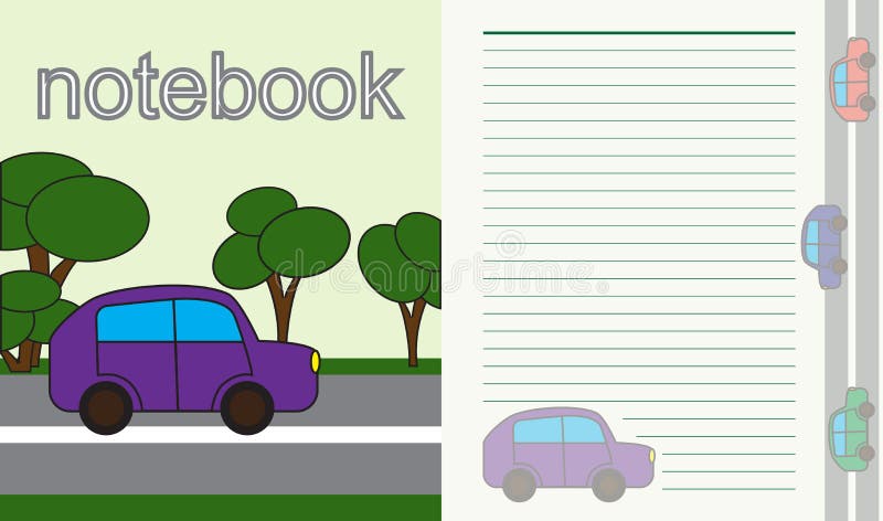 Sheet for Children`s Notebook. Car on the Road with Trees Stock Vector ...