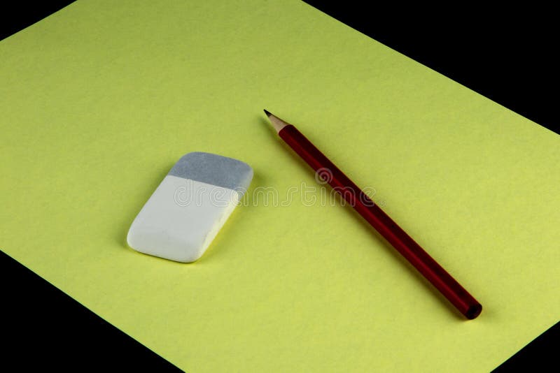 Sheet of Coloured Paper with Pencil and Eraser Stock Photo - Image of ...